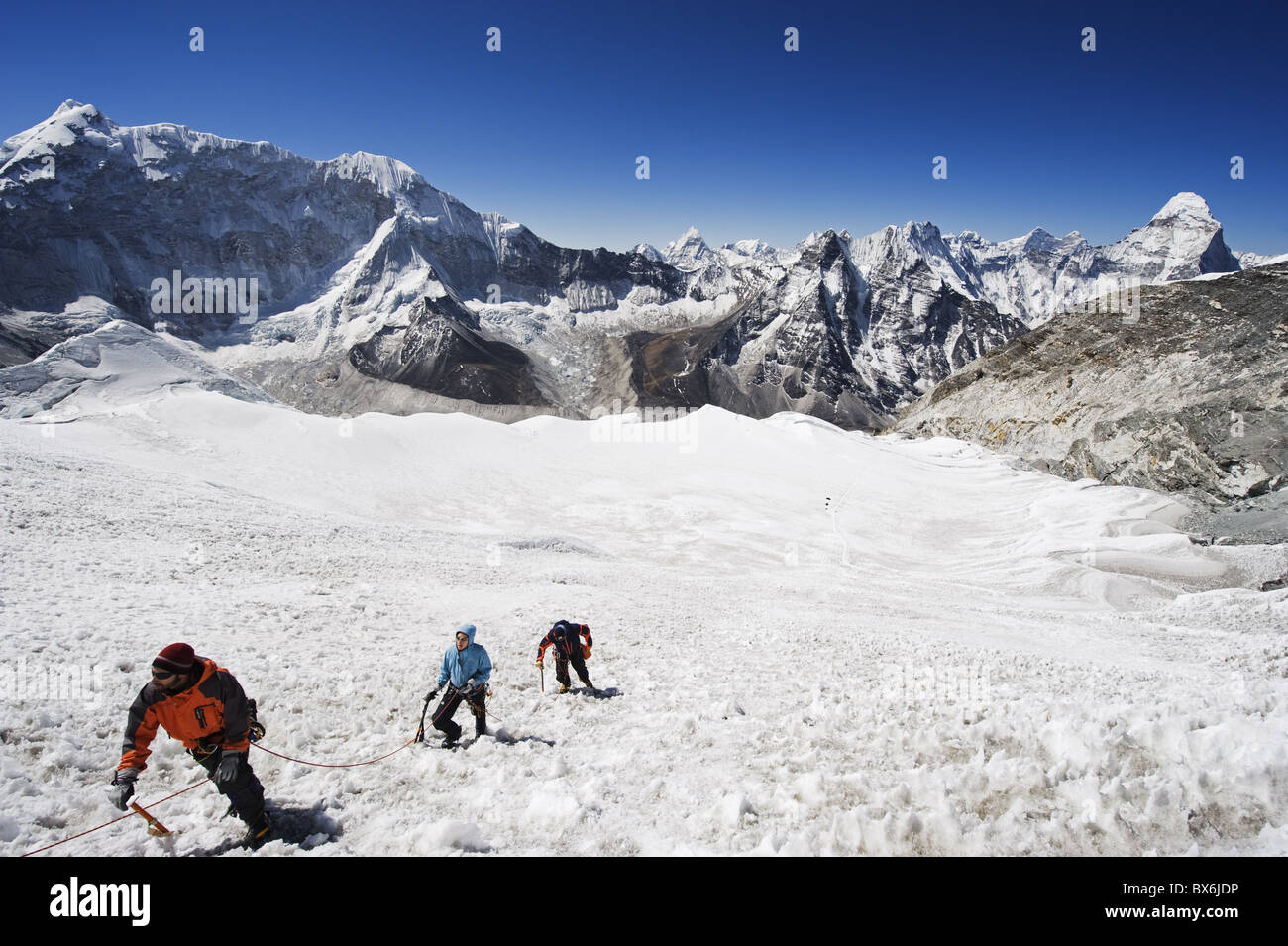 Climbers on an ice wall, Island Peak 6189m, Solu Khumbu Everest Region ...