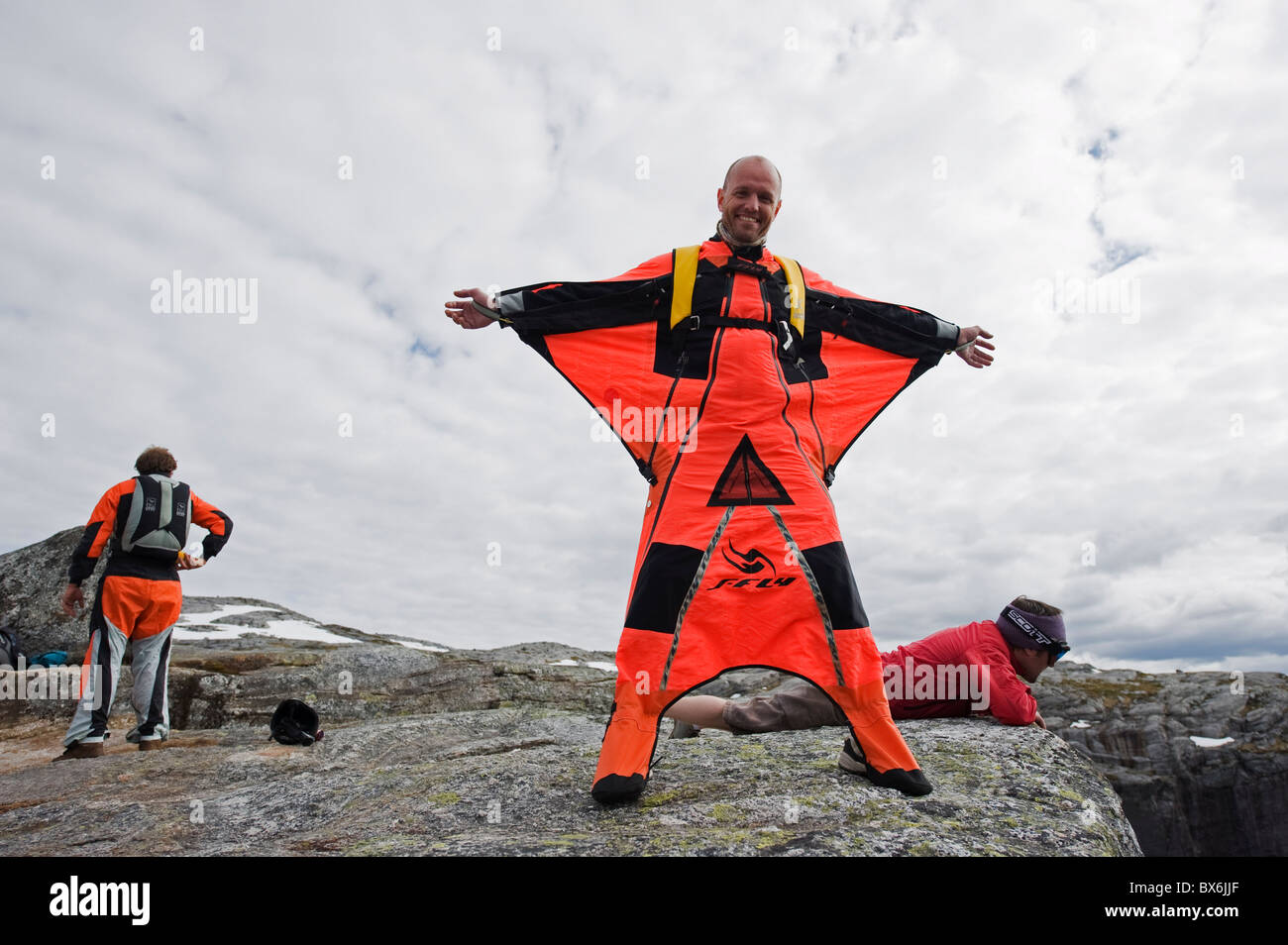 Base jumping at Lyseboten, Lysefjord, Norway, Scandinavia, Europe Stock ...