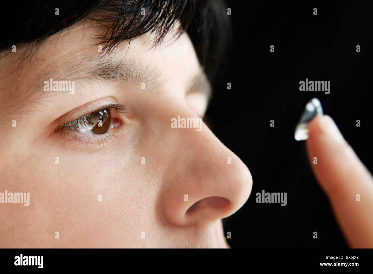 An eye and a contact lens. The contact lens were invented by Czech ...