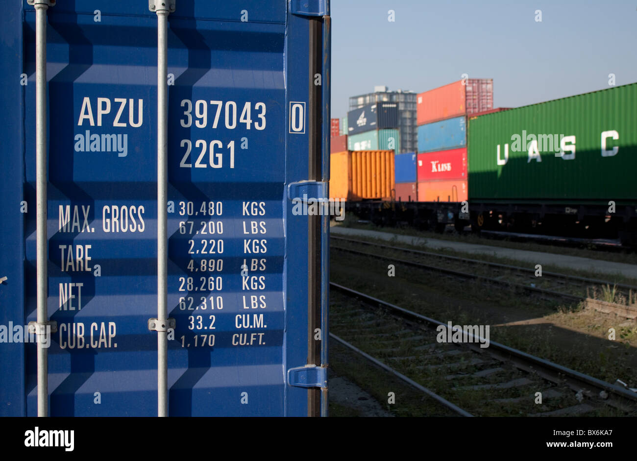 Shipping containers at freight station Praha-Zizkov in Prague, Czech ...