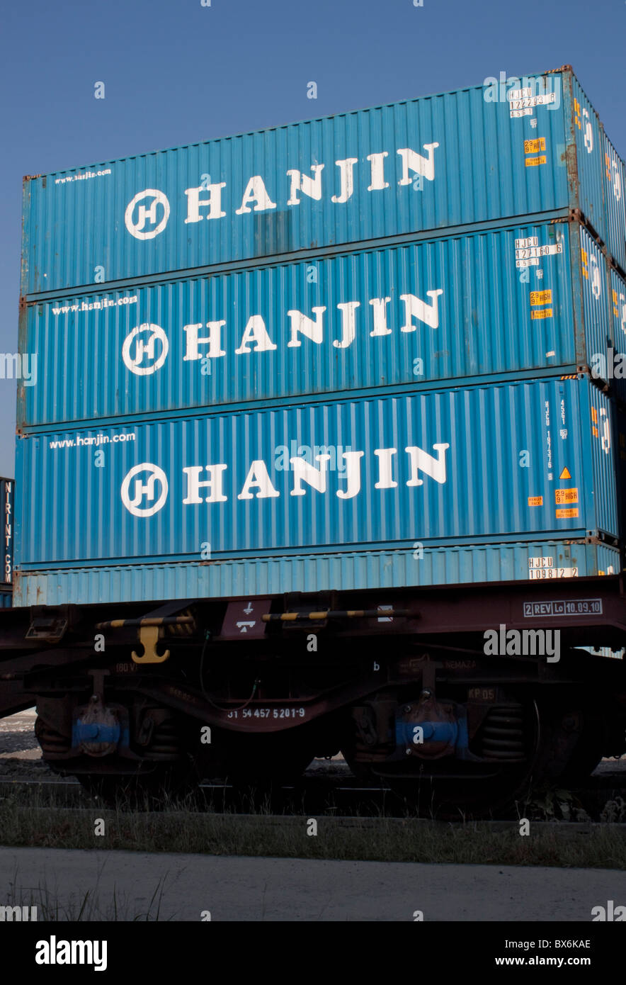 Shipping containers at freight station Praha-Zizkov in Prague, Czech ...