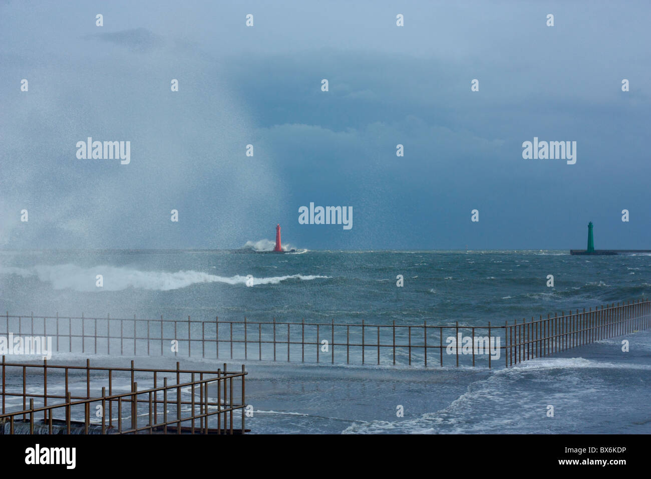 Waves pound AnPing Port ahead of Typhoon Linfa. Tainan, Taiwan. June 20 ...