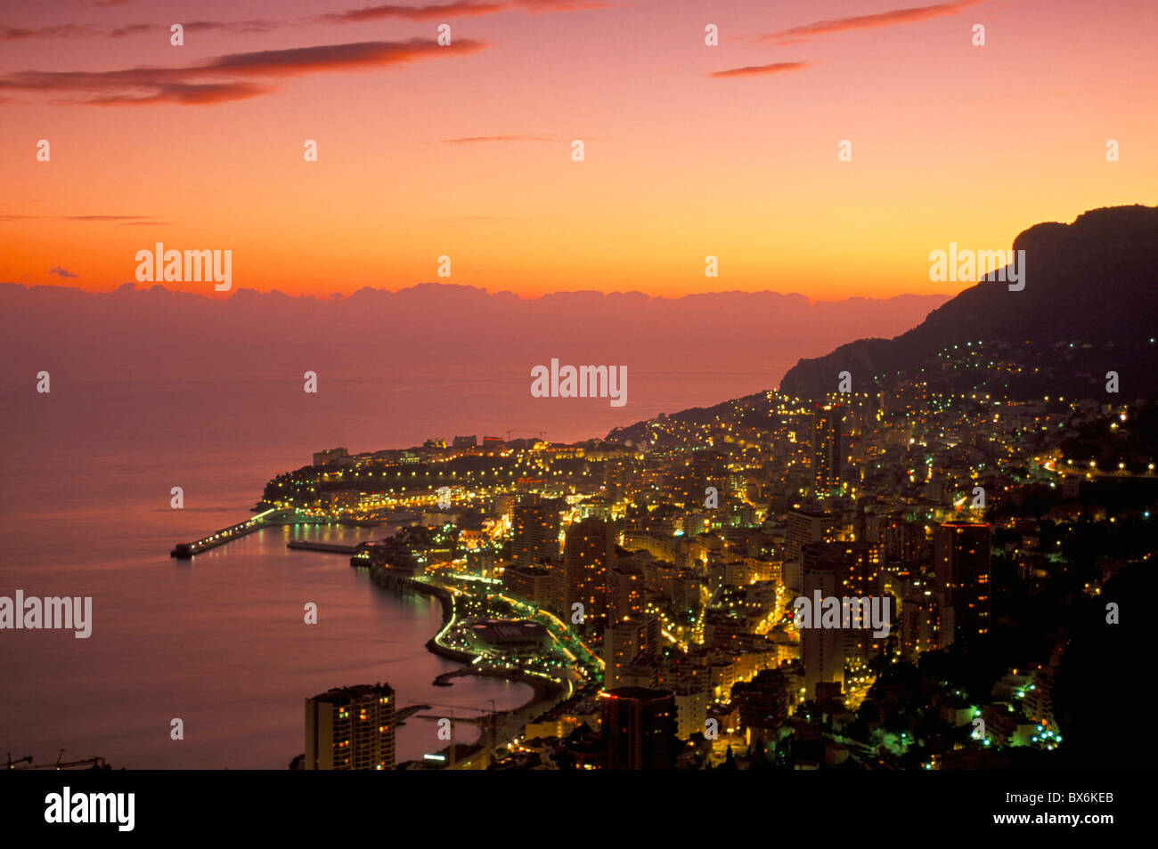 Monte Carlo at sunset, Monaco, Cote d'Azur, Mediterranean, Europe Stock ...