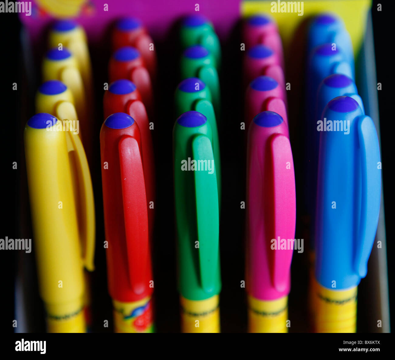 A box with new series of triangular shaped pens for first-graders ...