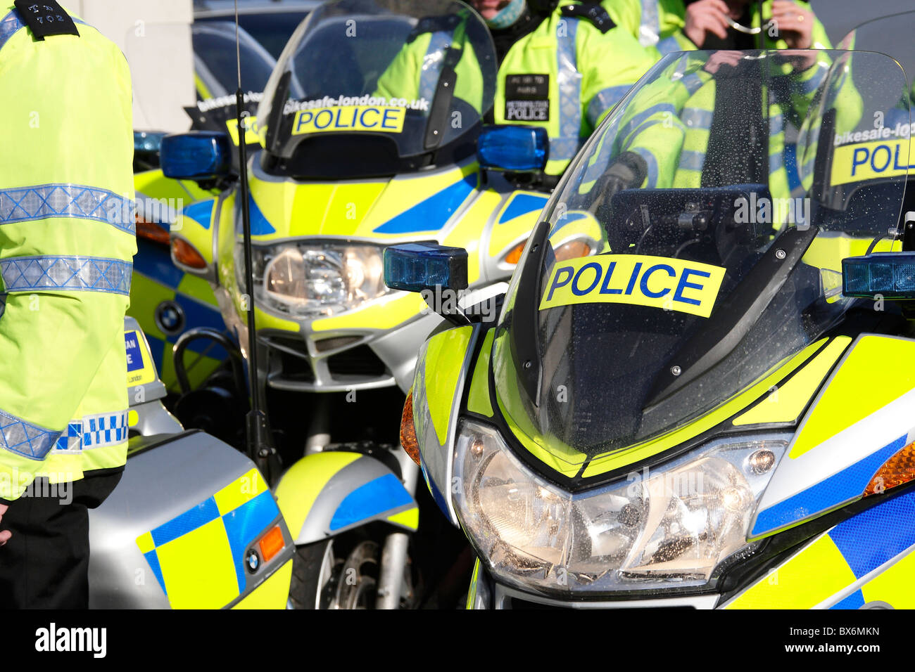 Police bikes close up Stock Photo - Alamy