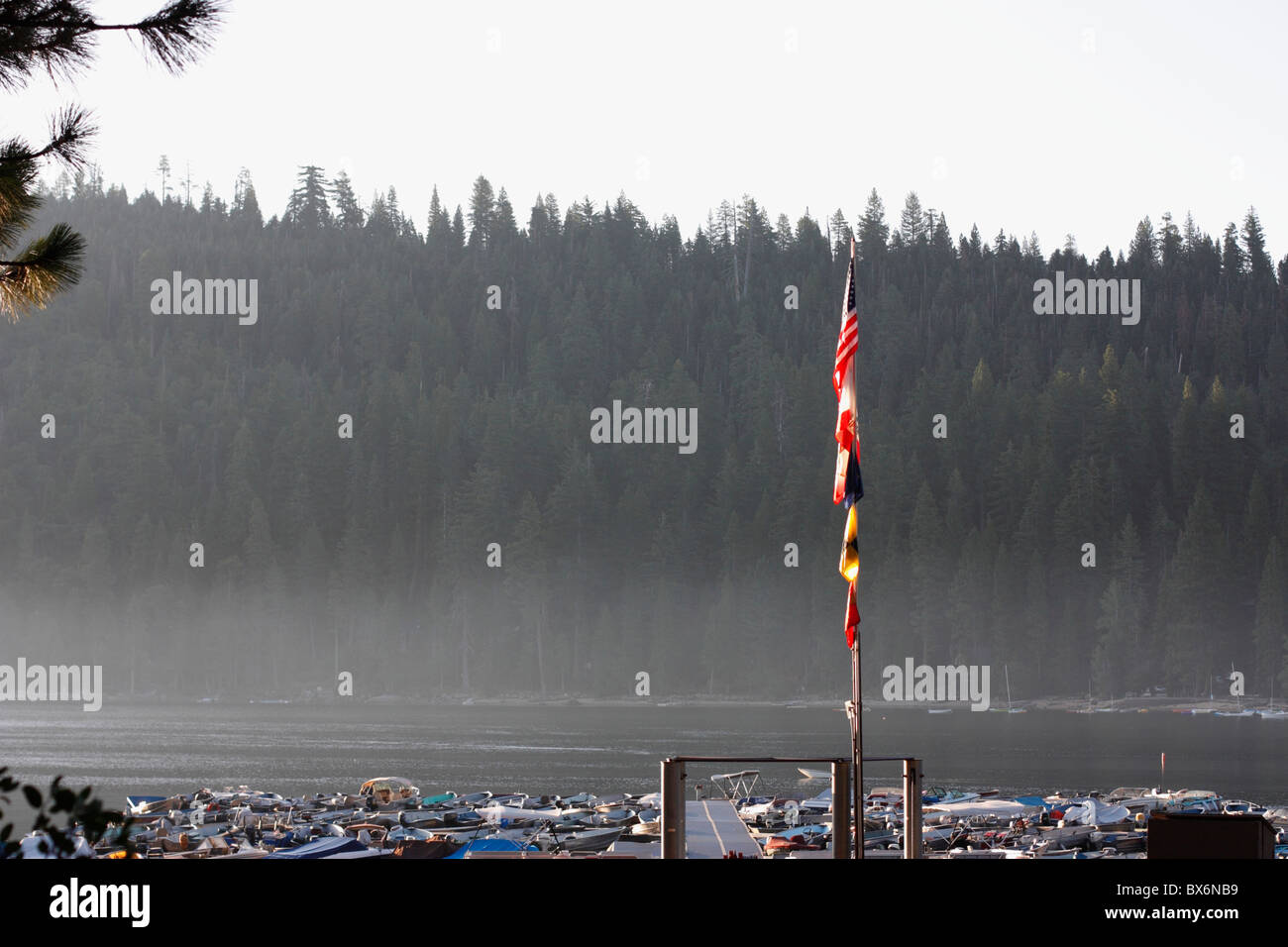 Flags at Pinecrest Lake, Tuolumne county, California, Stanislaus ...