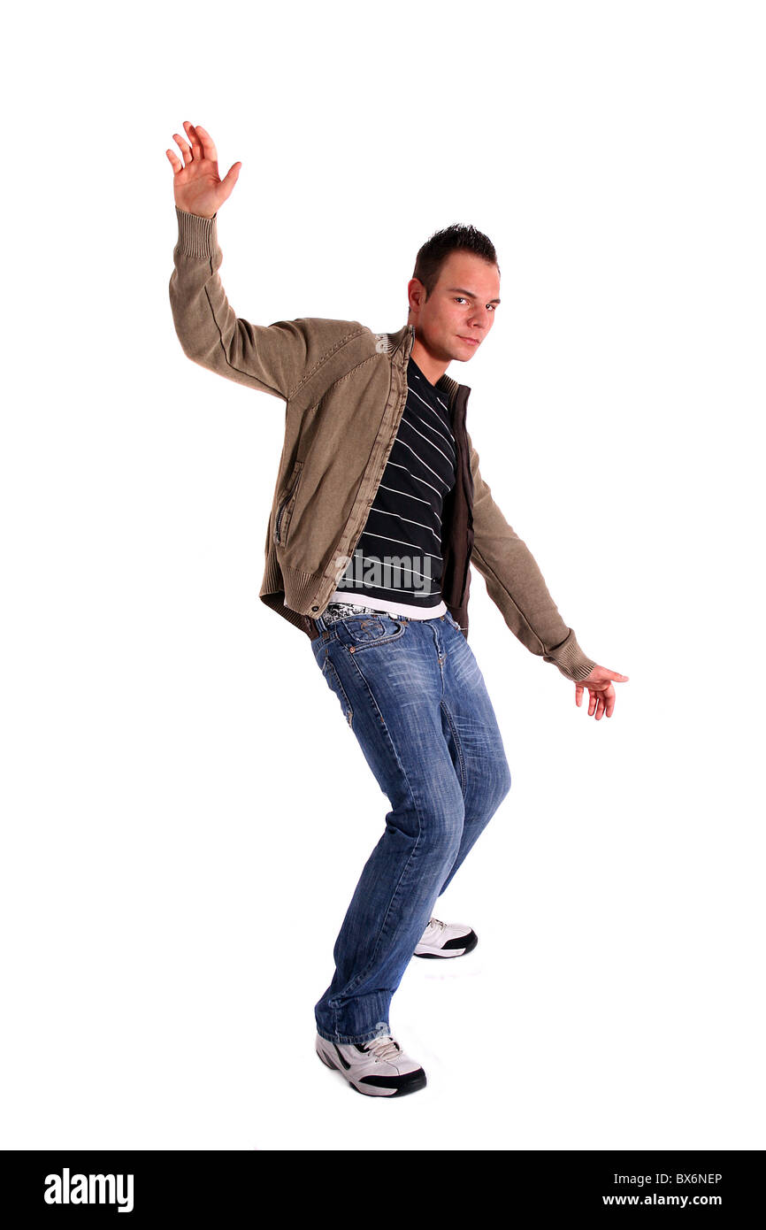 A frisky young man surfing. All isolated on white background Stock ...