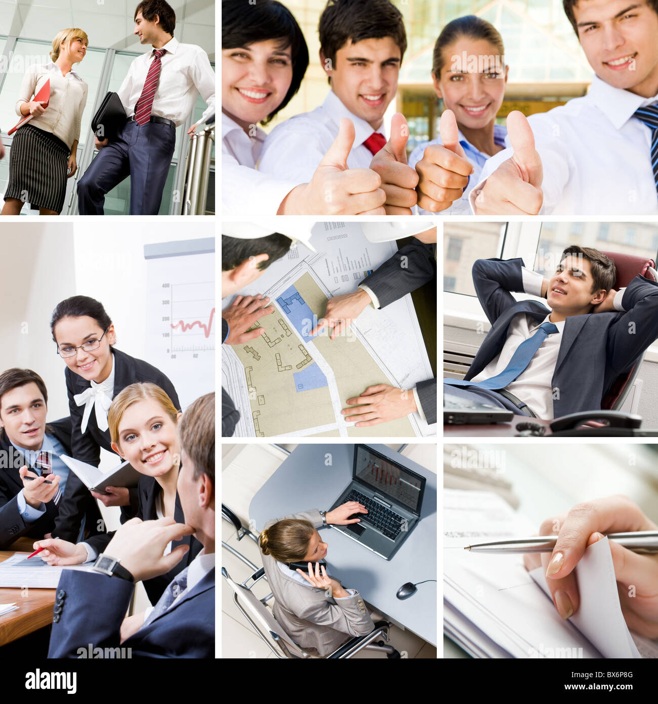 Collage with businesspeople: leader, teamwork, communication and ...