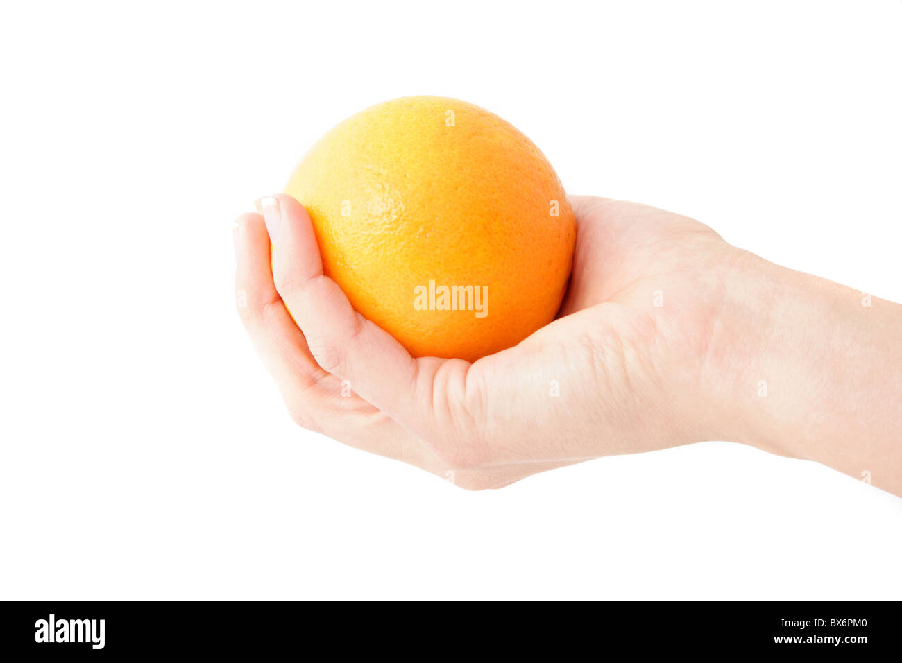 A human hand holding an orange. All isolated on white background Stock ...
