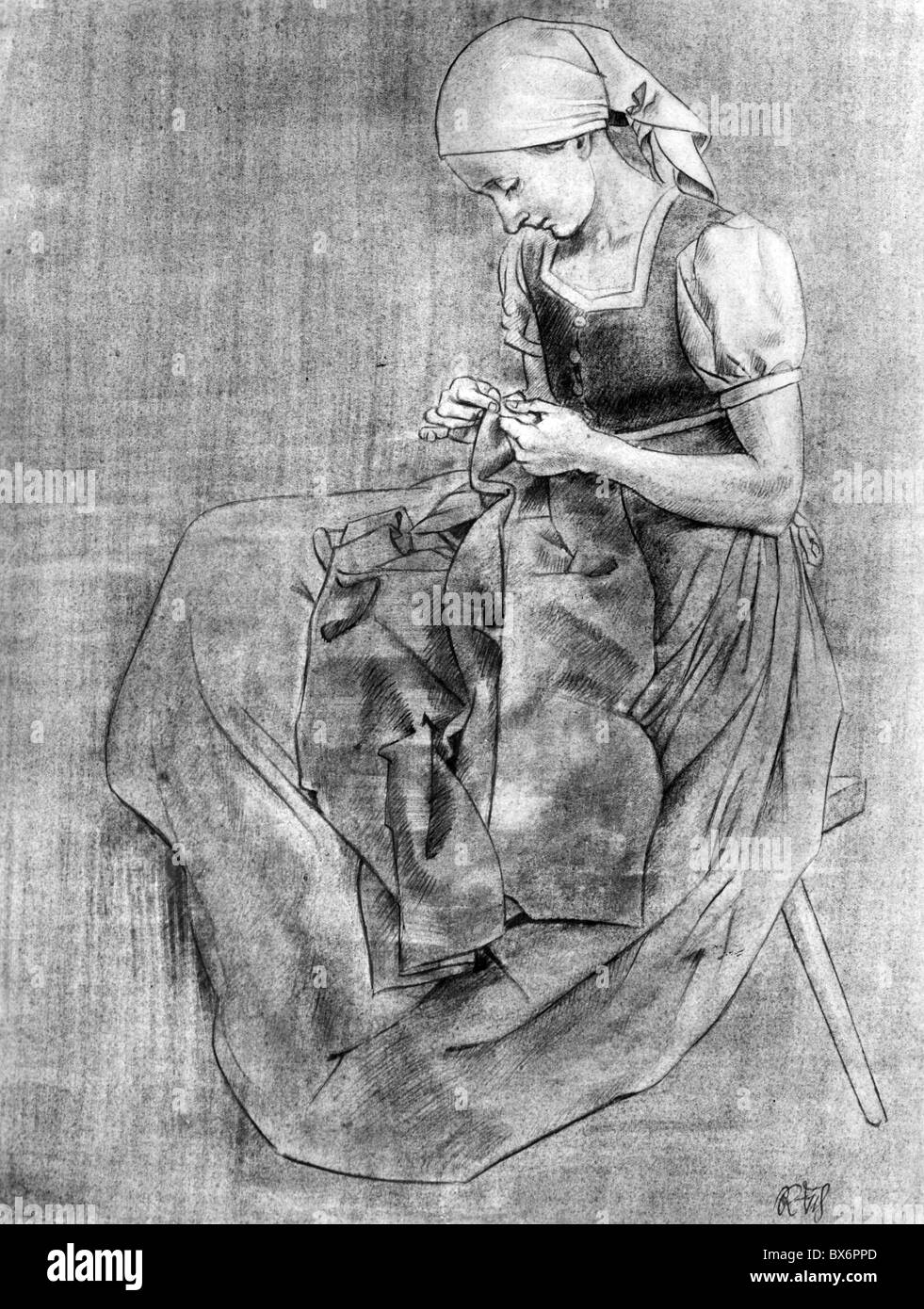people, professions, seamstress, drawing by Schweller, Germany, 19th ...