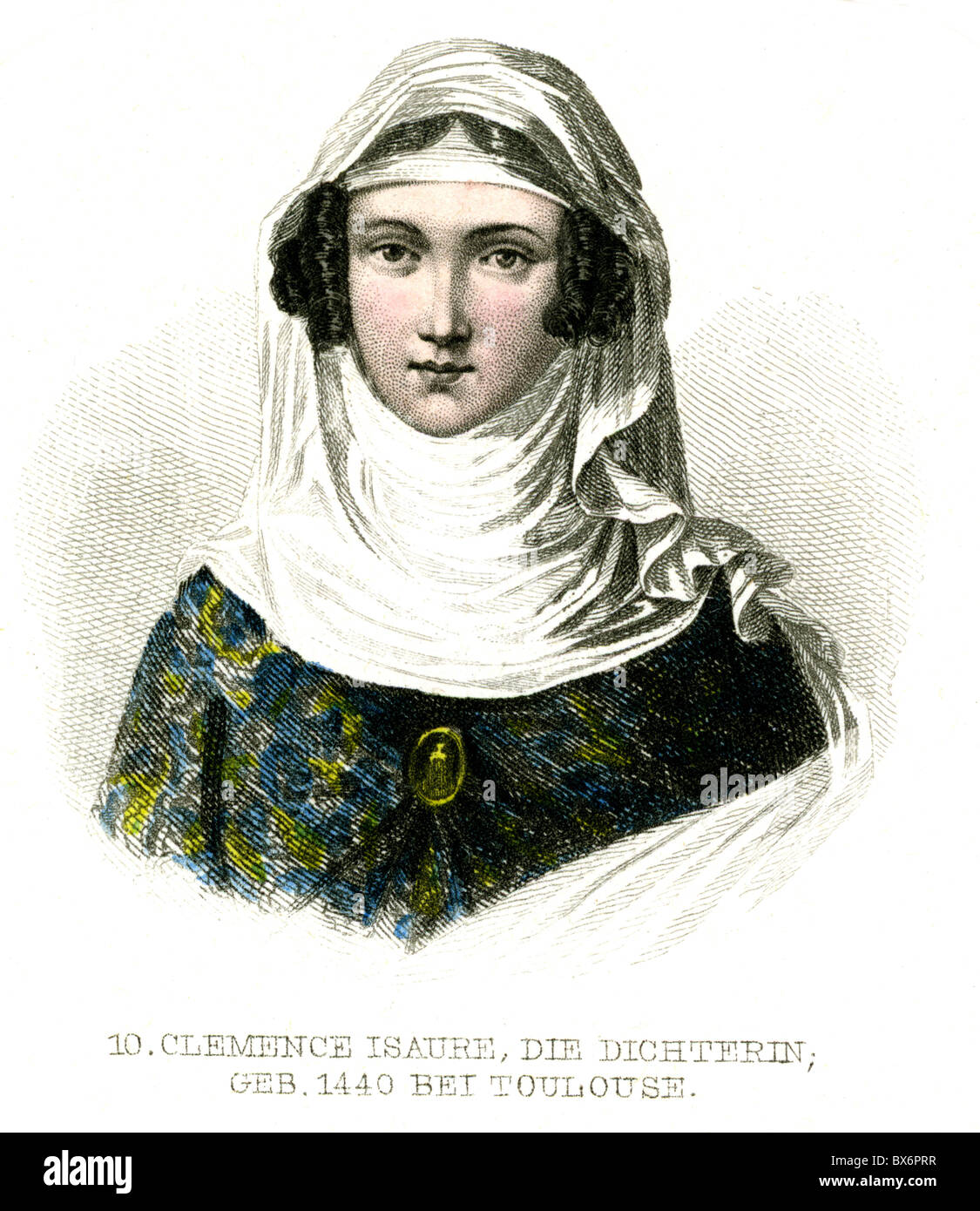 Isaure, Clemence, * 1440, French poetess, portrait, coloured steel ...