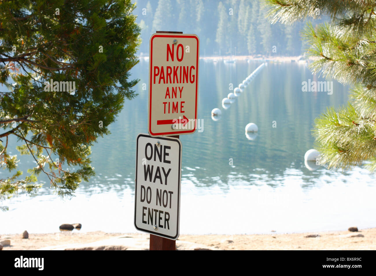 Traffic signs at Pinecrest Lake, Tuolumne county, California ... Traffic signs at Pinecrest Lake, Tuolumne county, California ...