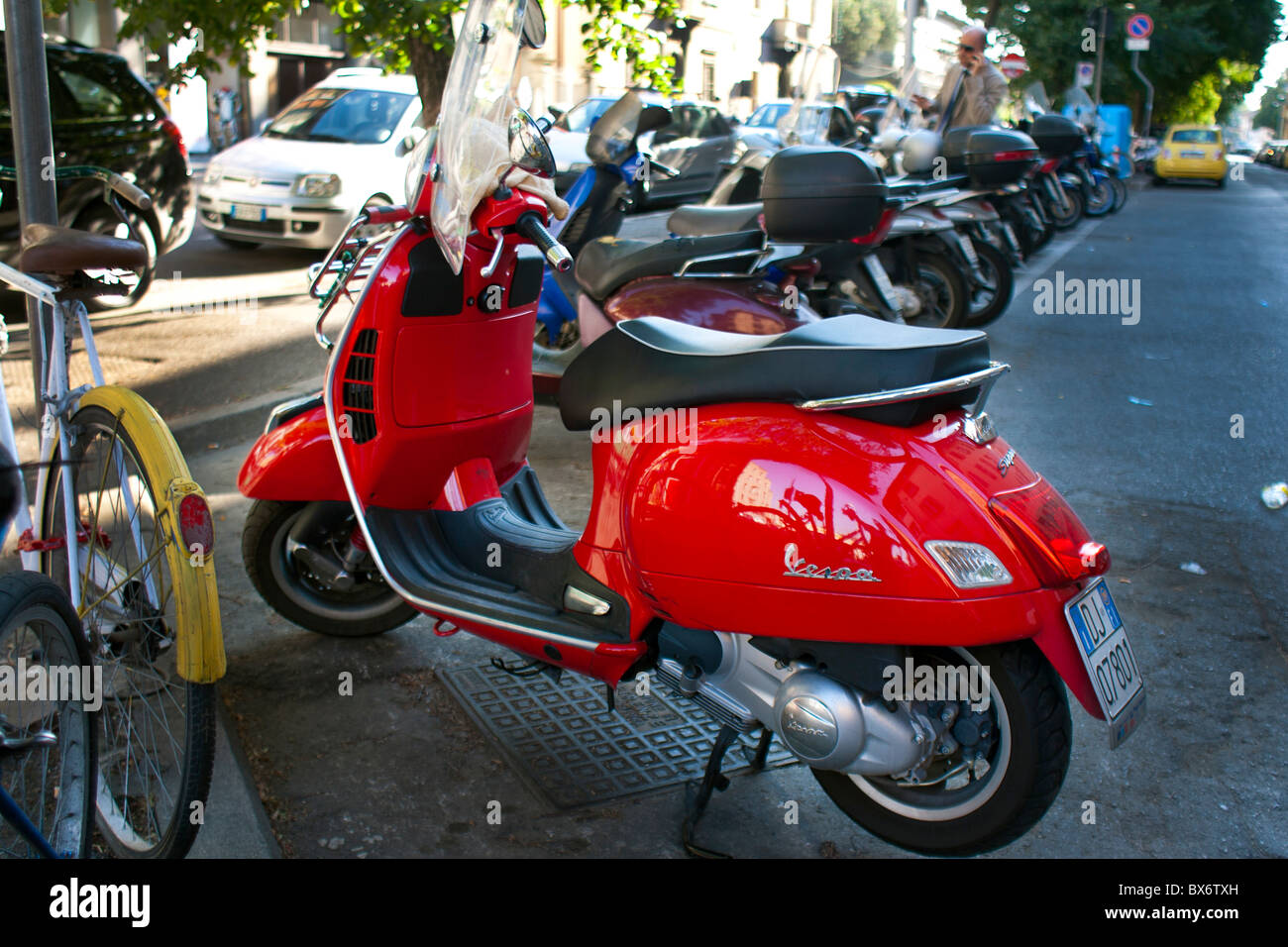 Current model of legendary scooter Piaggio Vespa parked on a street in ...