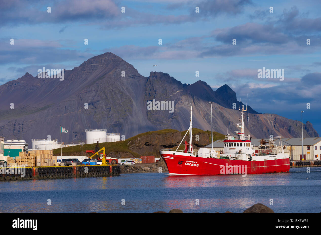 Harbour at Hofn, one of the main towns of the East Fjords region ...