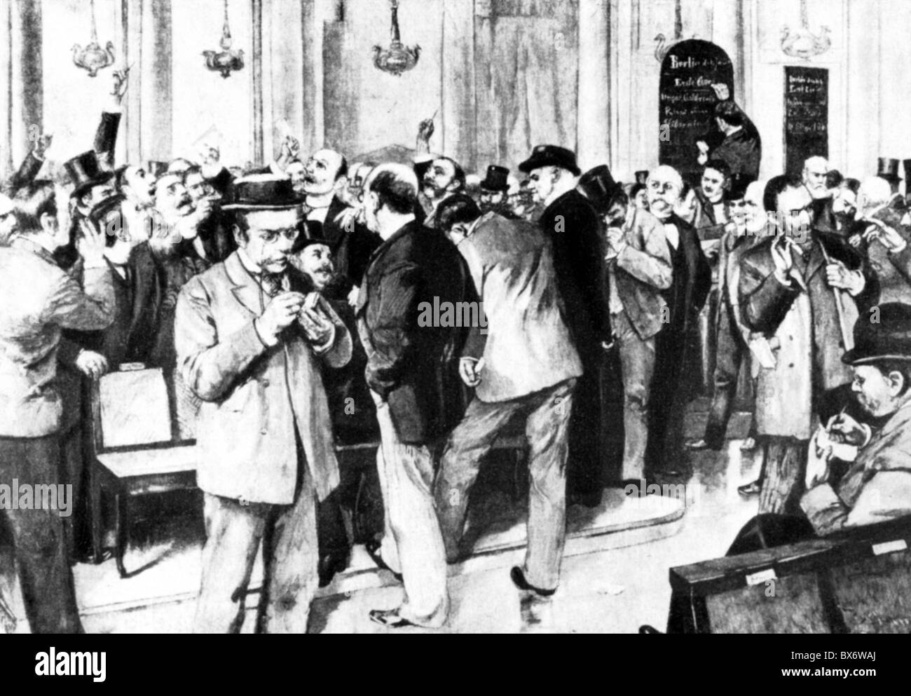 money / finance, stock exchange, Berlin, brokers at work, drawing by ...