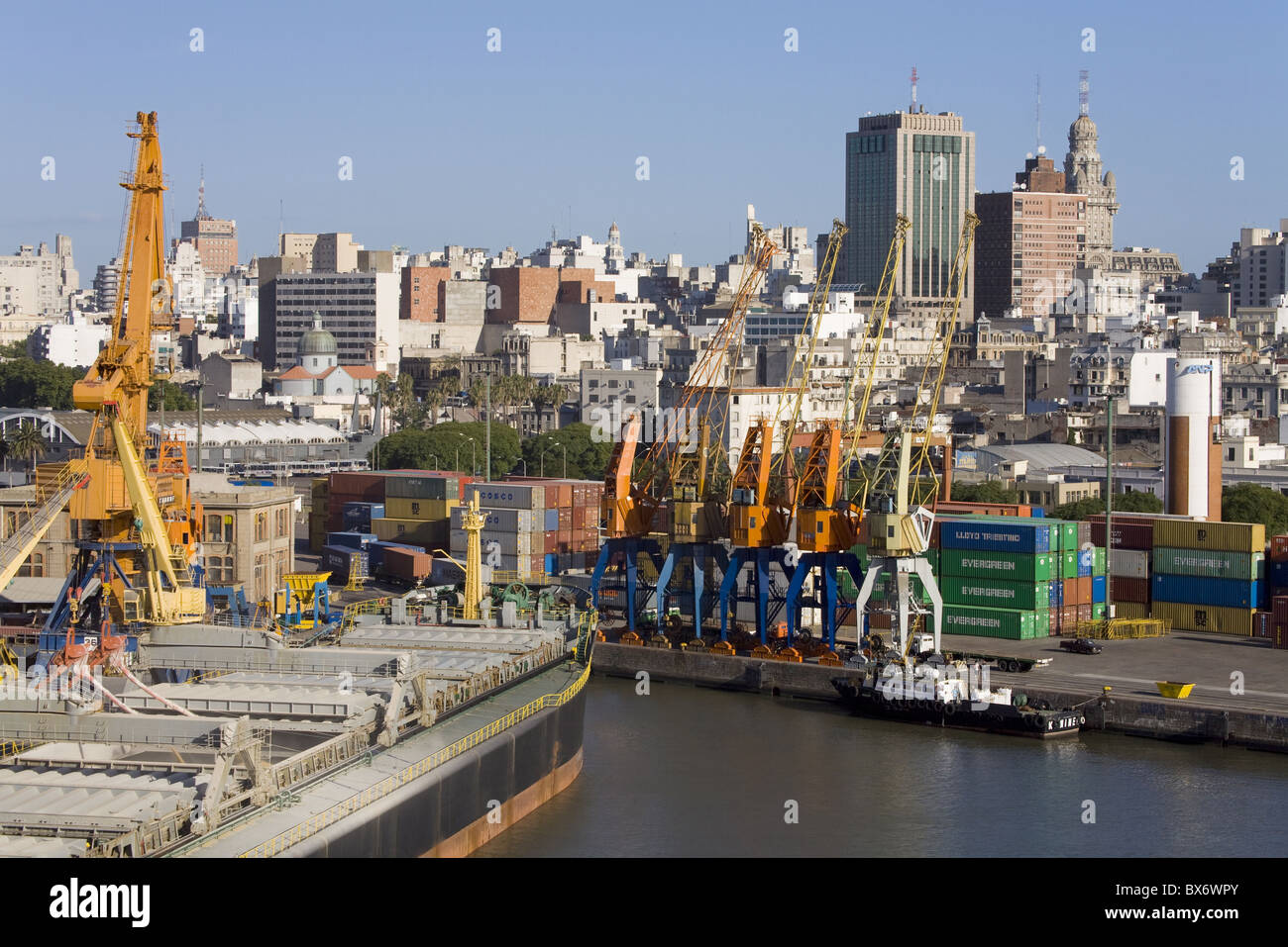 Container Port and city skyline, Montevideo, Uruguay, South America ...