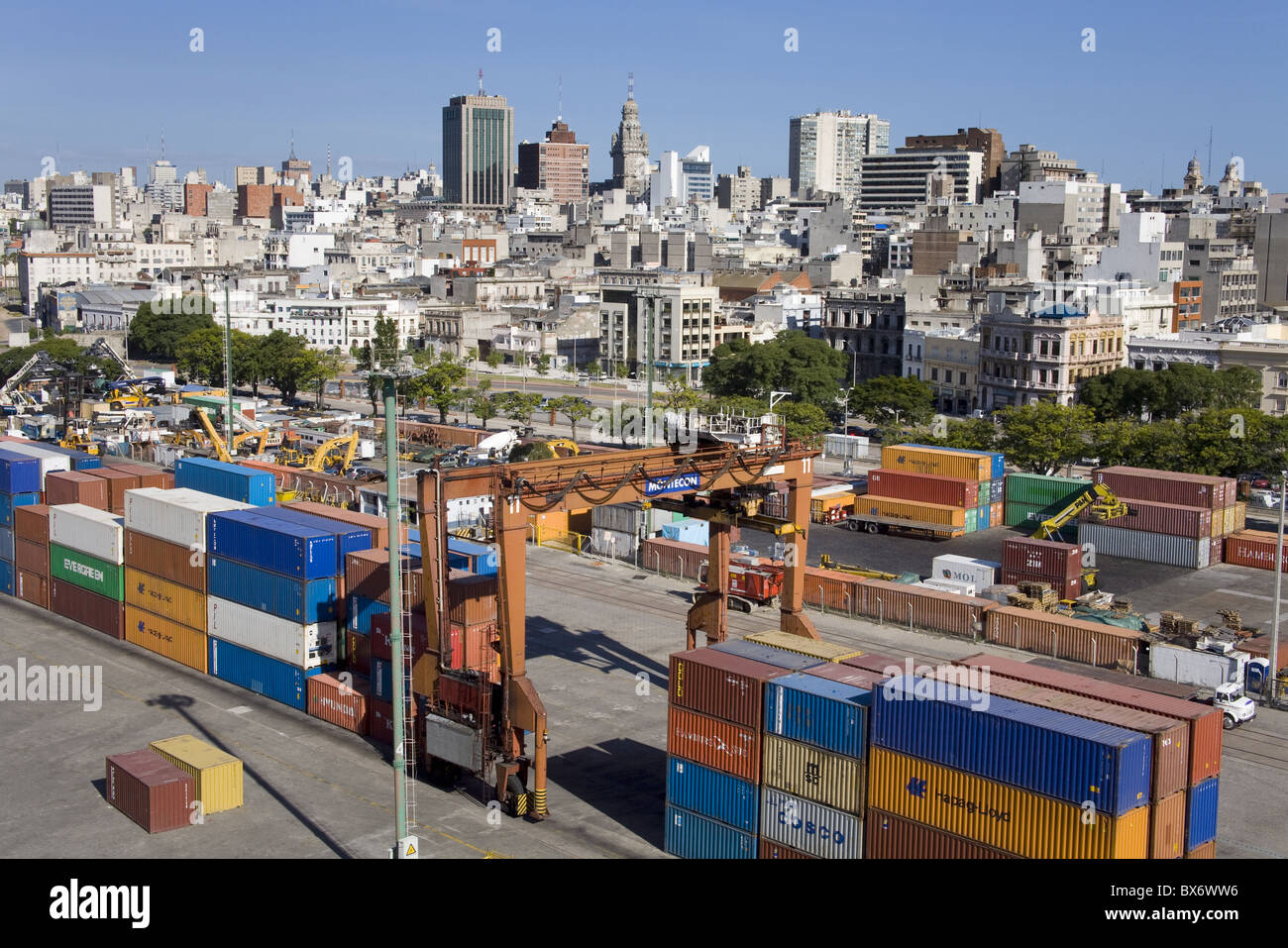 Container Port and city skyline, Montevideo, Uruguay, South America ...