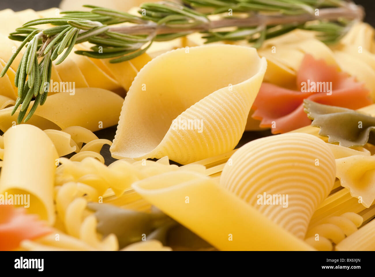Collection of different Italian pasta as closeup on wood Stock Photo ...