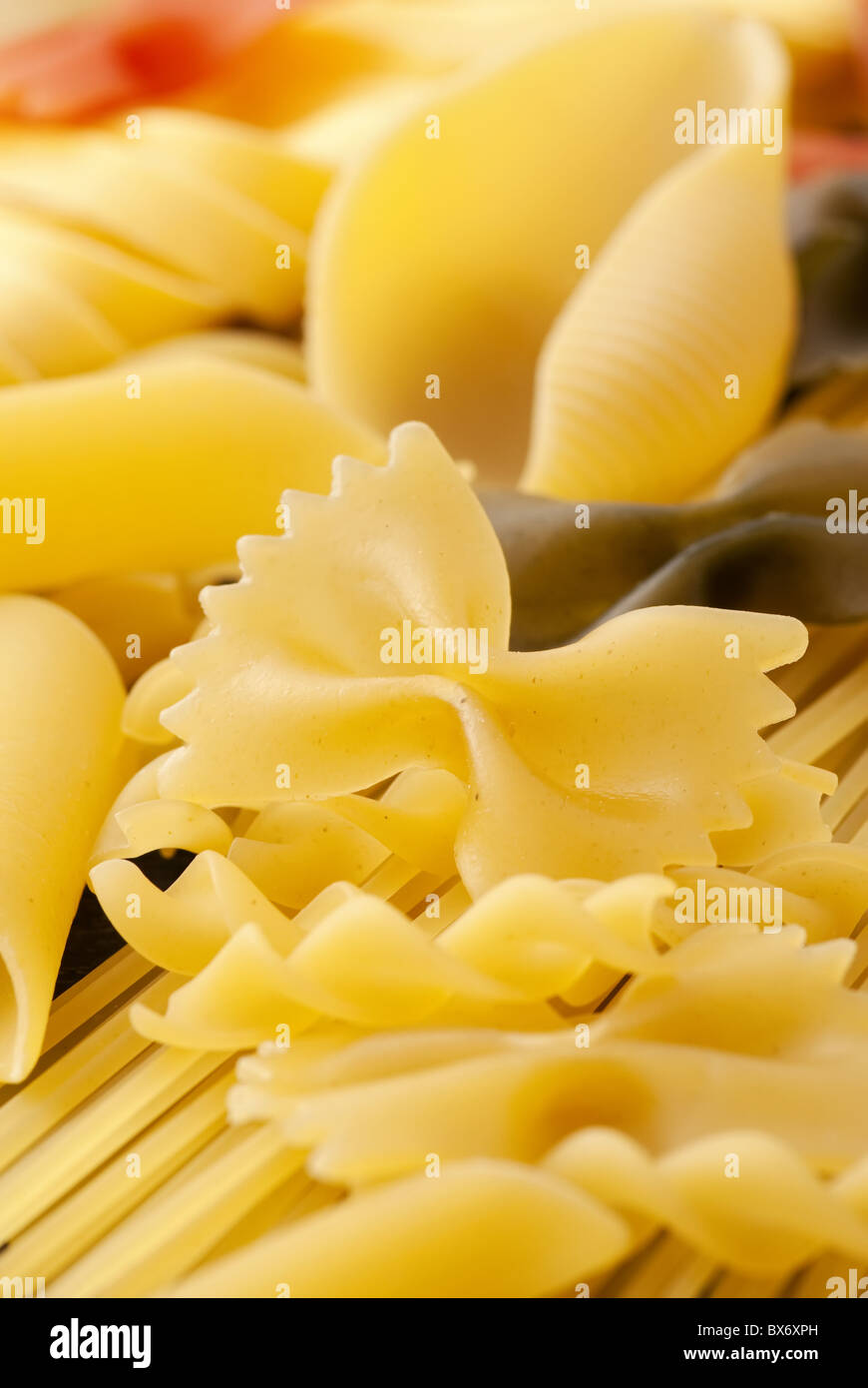 Collection of different Italian pasta as closeup on wood Stock Photo ...
