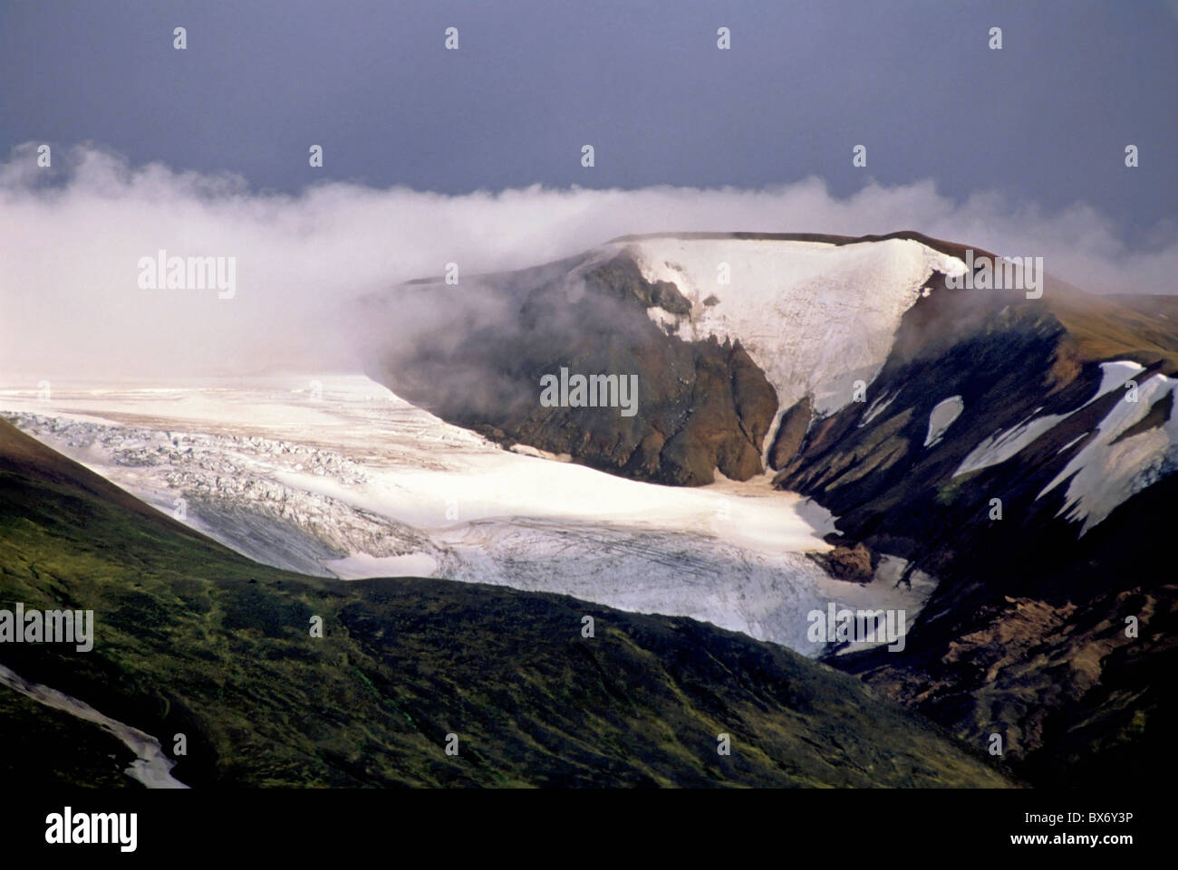 Snowy volcano crater in a remote part of Iceland Stock Photo - Alamy