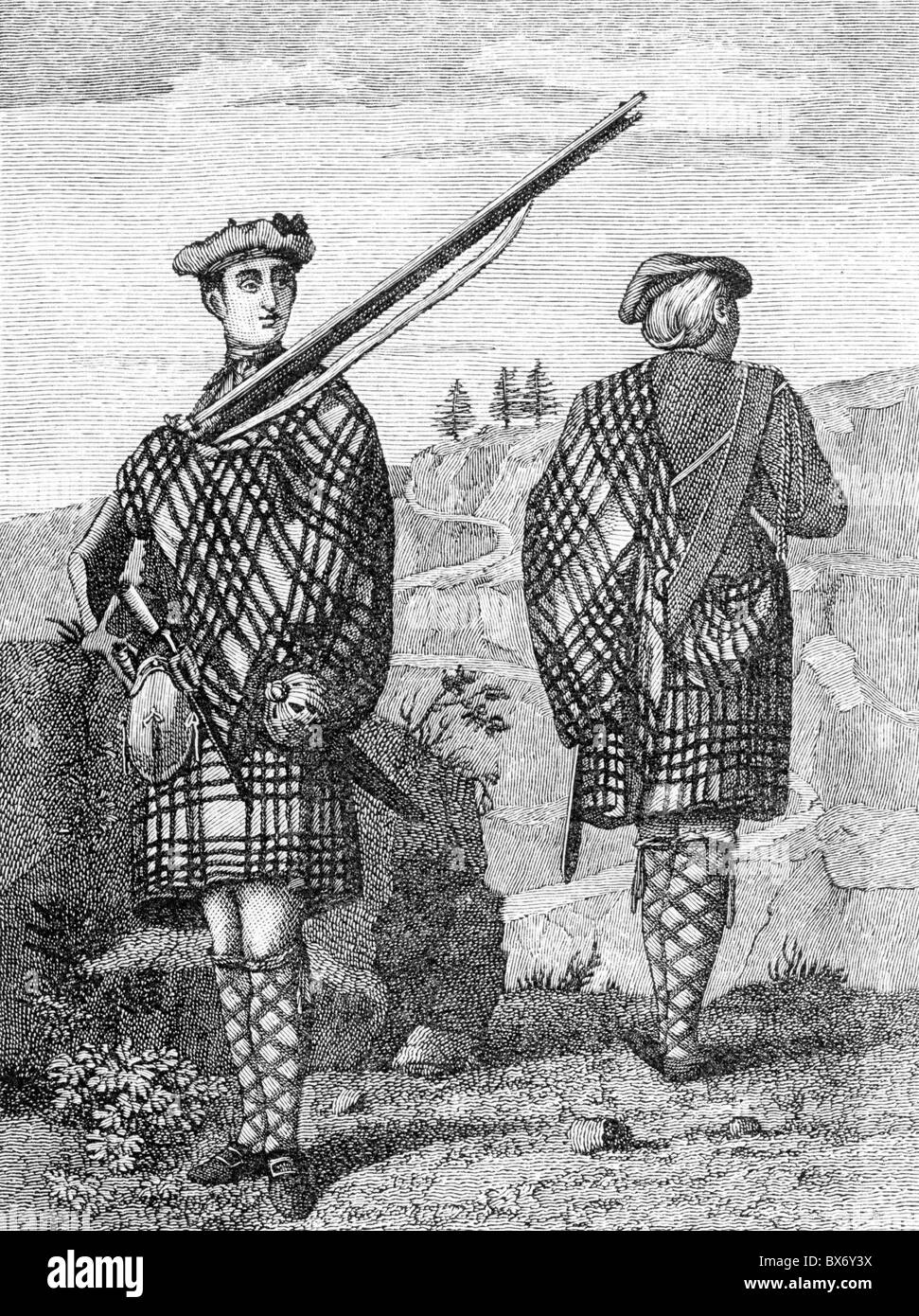 Soldiers in the Highland Regiment circa 1745; Black and White ...