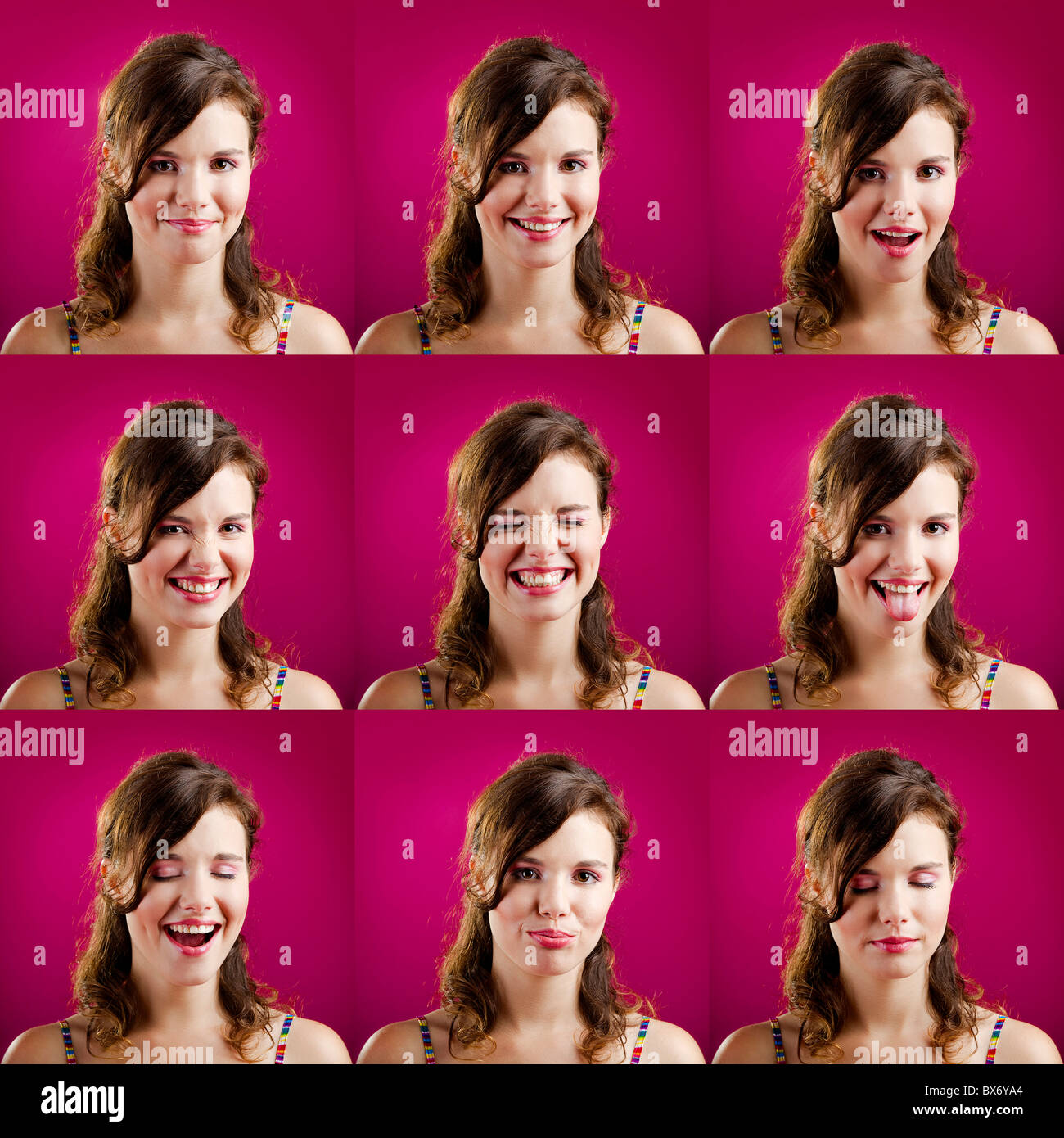 Collage of the same woman making different expressions Stock Photo - Alamy