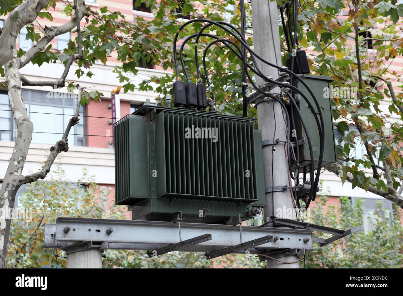High voltage transformer in the city Stock Photo - Alamy