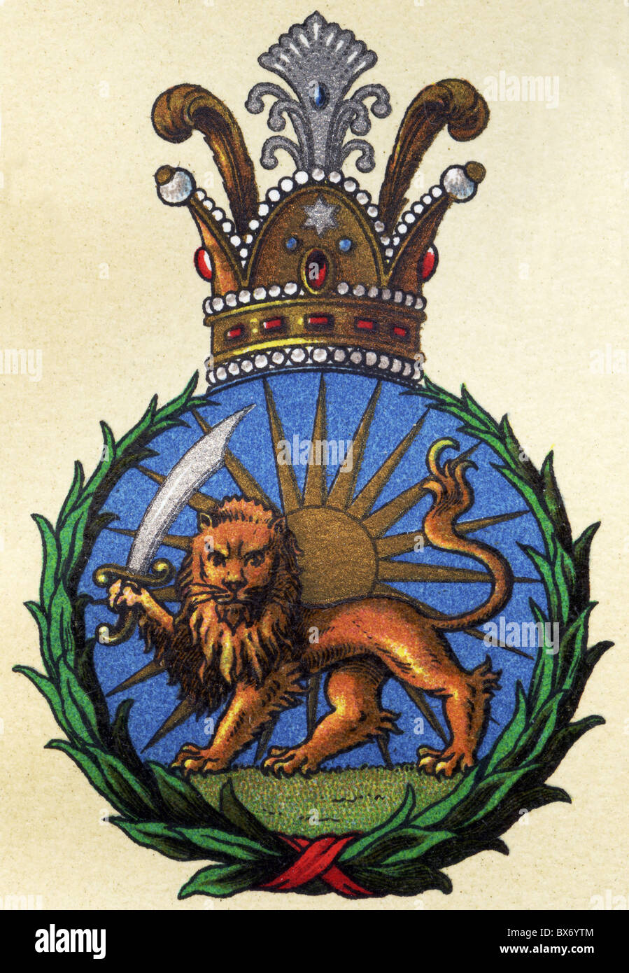 heraldy, coat of arms, Persia, national coat of arms, colour lithograph ...