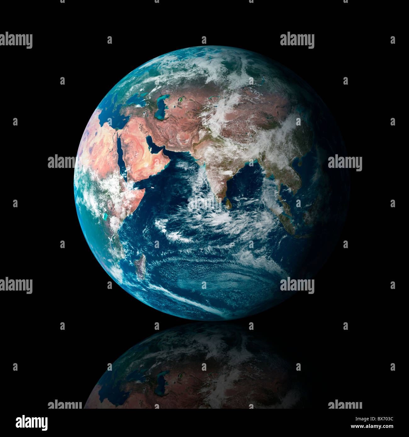 Our own earth over a black background with reflection. Maps comes from ...