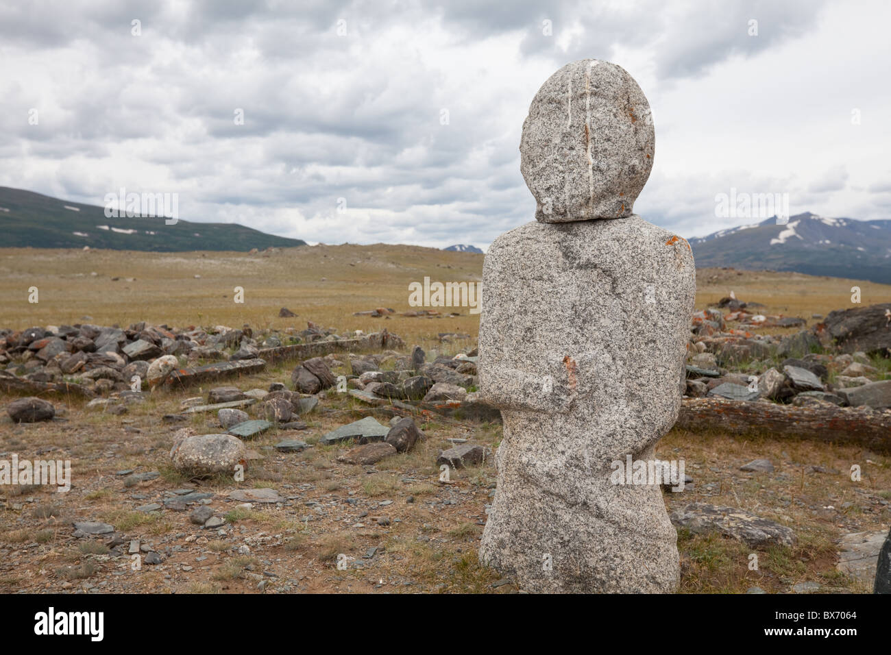 Ancient stone turkic in Mongolia near lake Hoton, Western Mongolia ...