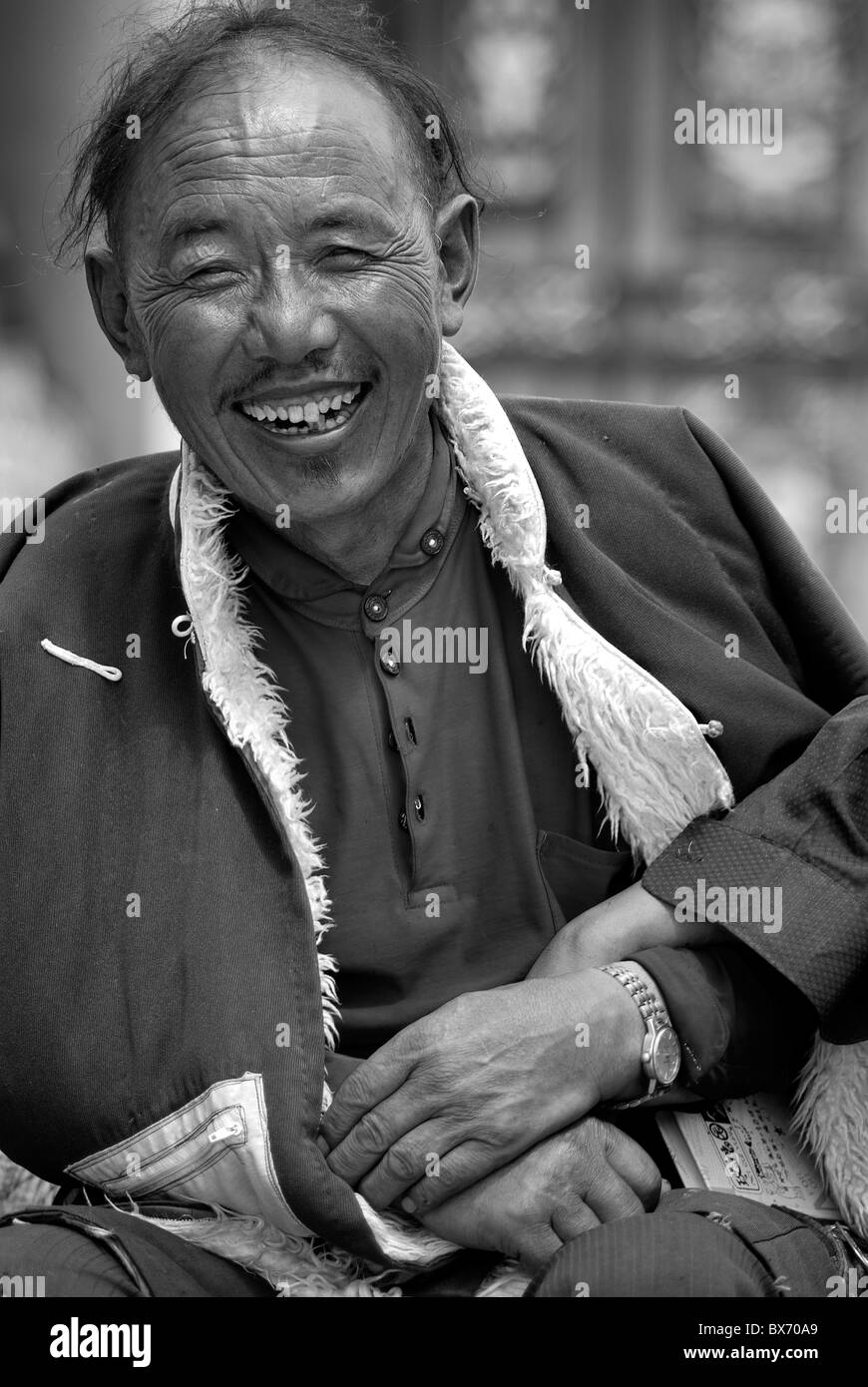 laughing tibetan man,garze,sichuan,china Stock Photo - Alamy