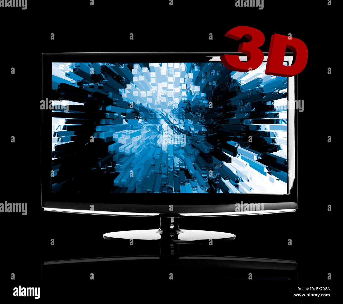 Modern 3D LED TV isolated on black showing a 3D movie Stock Photo - Alamy