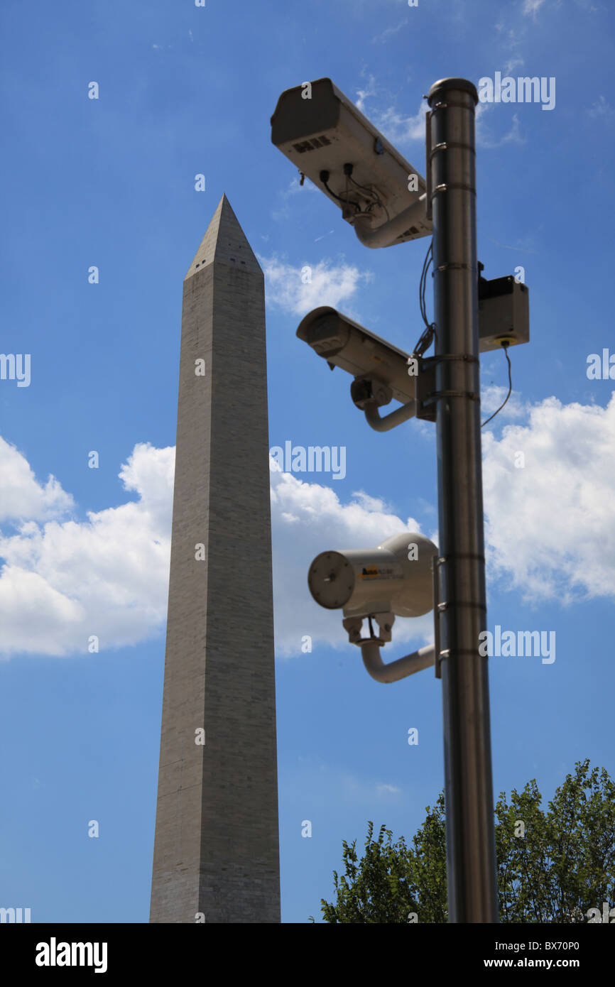 Security cameras mounted on a utility pole near the Washington Monument ...
