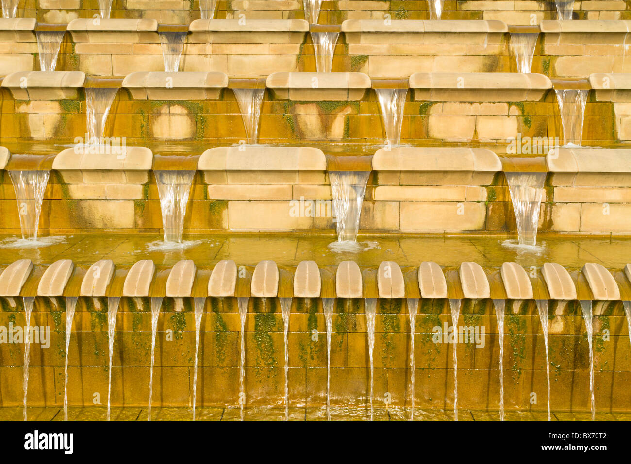 Detail of a stepped water feature with a repeating pattern at Sheaf ...