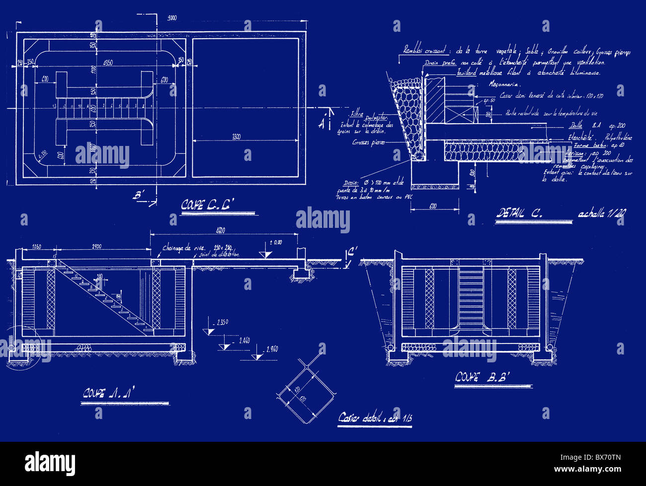 Blueprints for the construction of a basement Stock Photo - Alamy