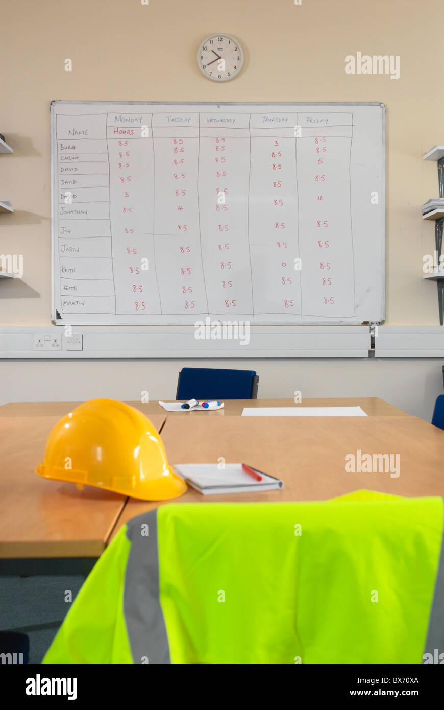 Timesheet schedule with health and safety gear Stock Photo - Alamy