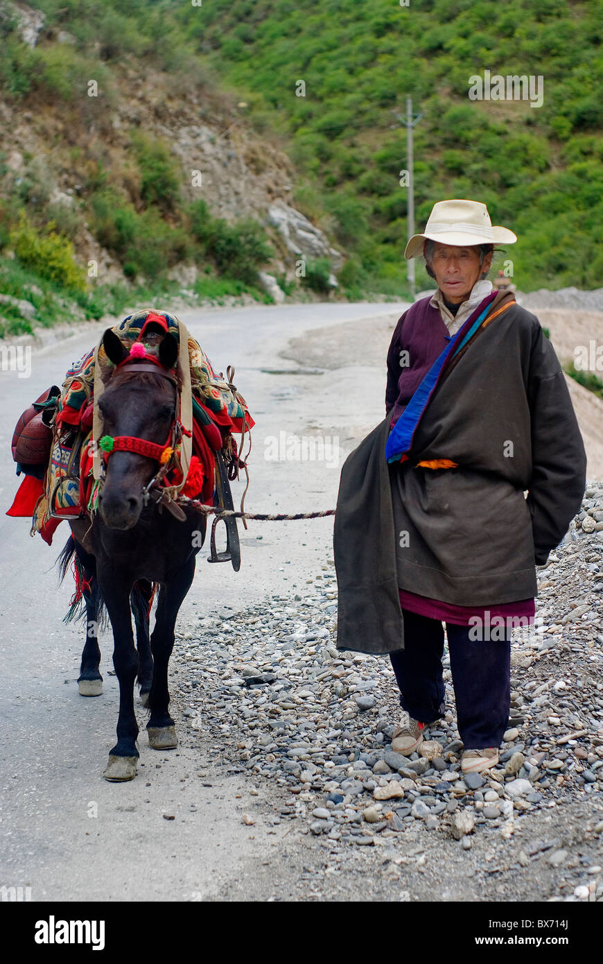 tibetan man with donkey in derge,sichuan,china Stock Photo - Alamy