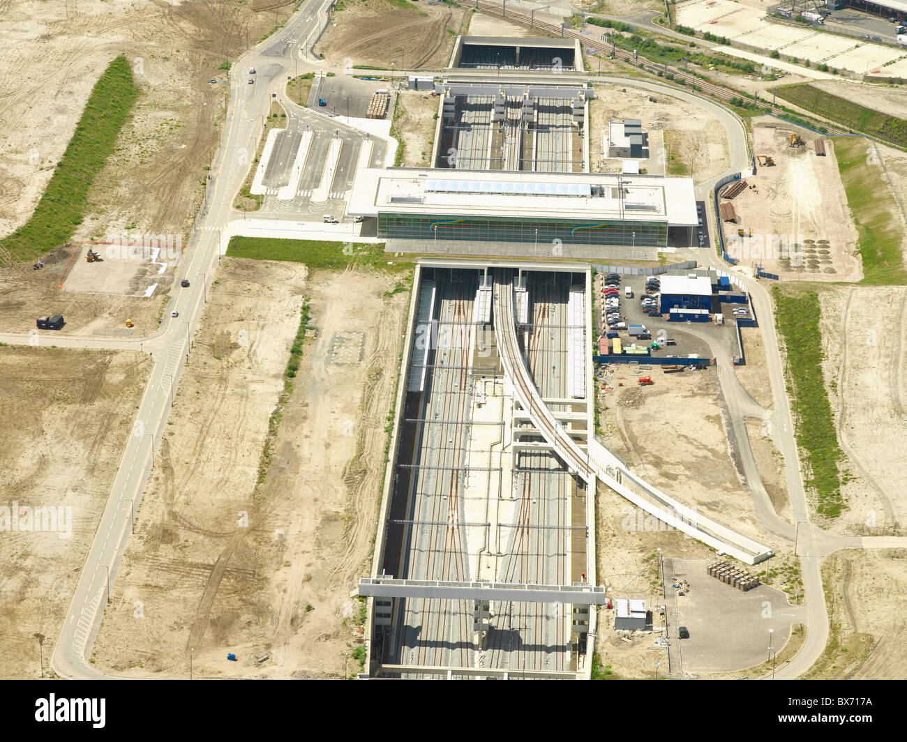 Aerial view of Stratford International DLR rail station under ...