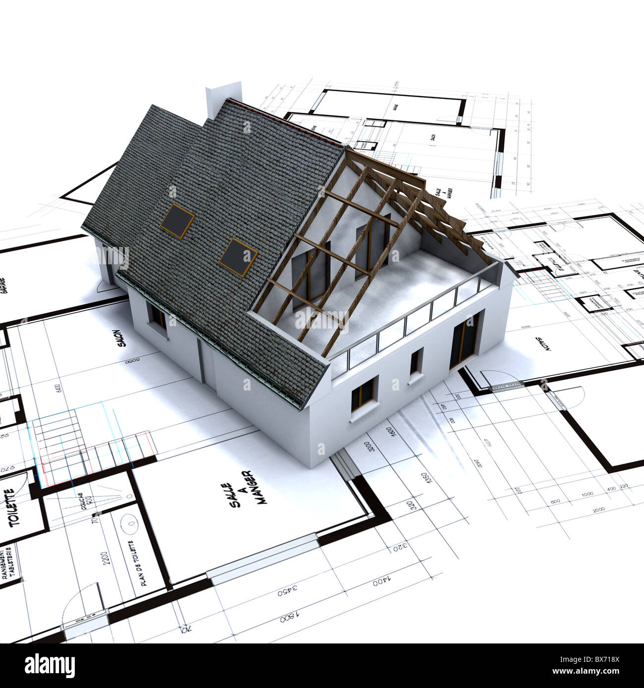 House mockup on architect's blueprints Stock Photo - Alamy