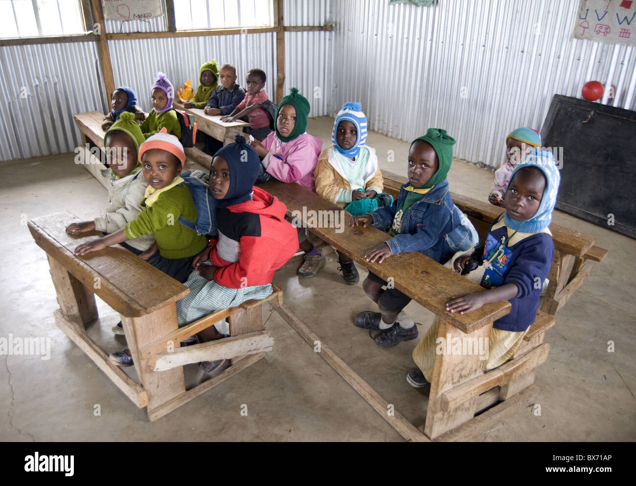Nursery schoolchildren in new classroom, Ngeteti Primary School, Rift ...