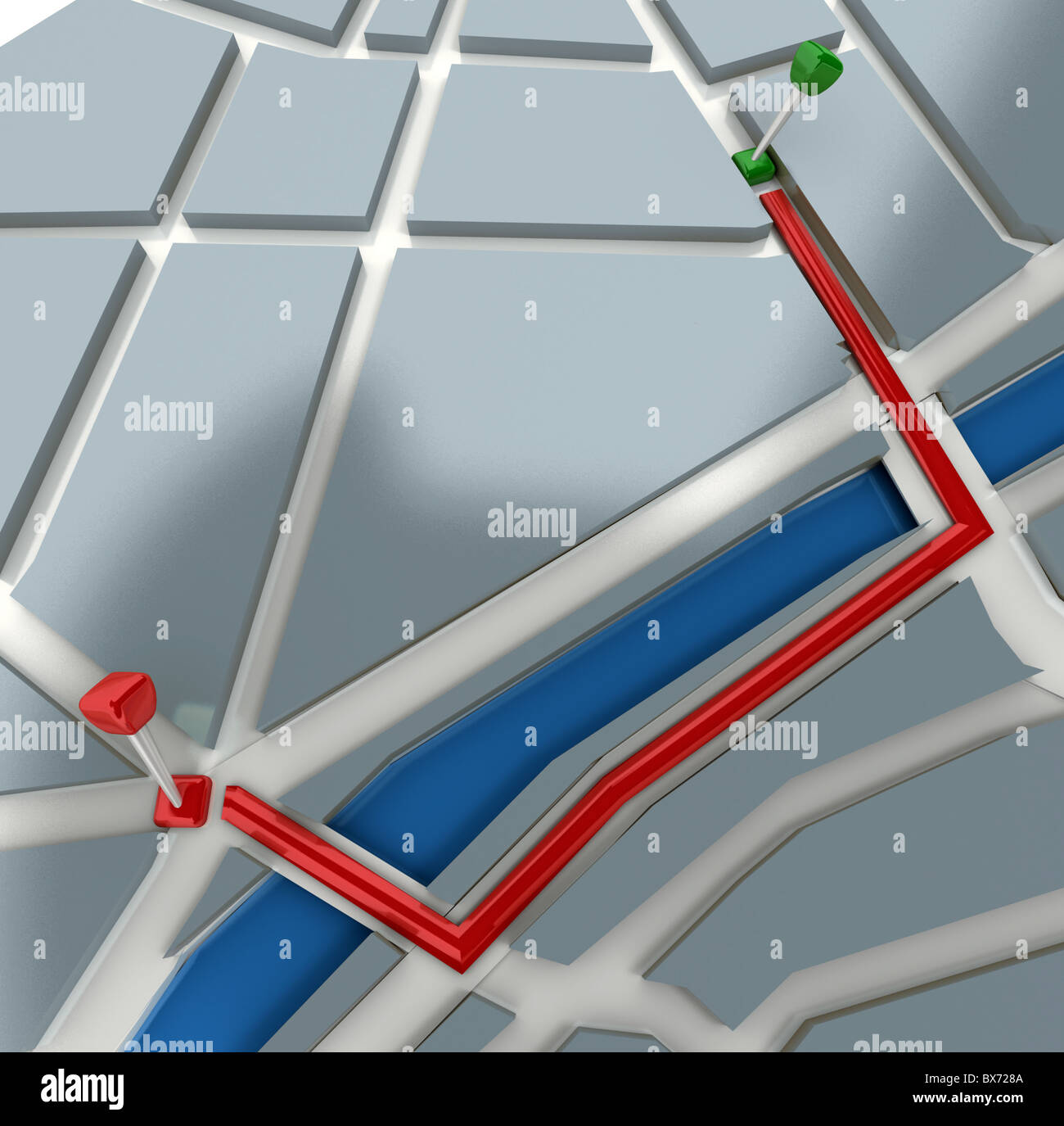 3D rendering of a map with an itinerary Stock Photo - Alamy