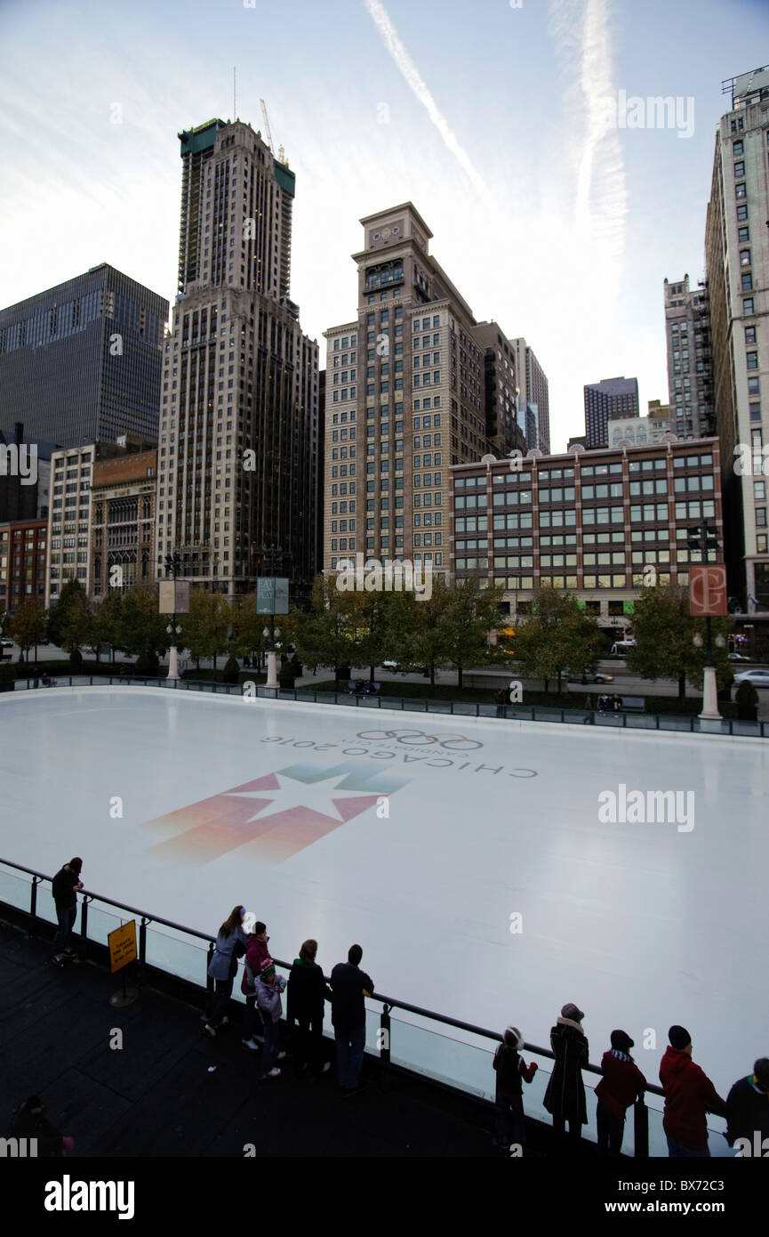 Ice rink and Michigan Avenue, Millenium Park, Chicago, Illinois, USA ...