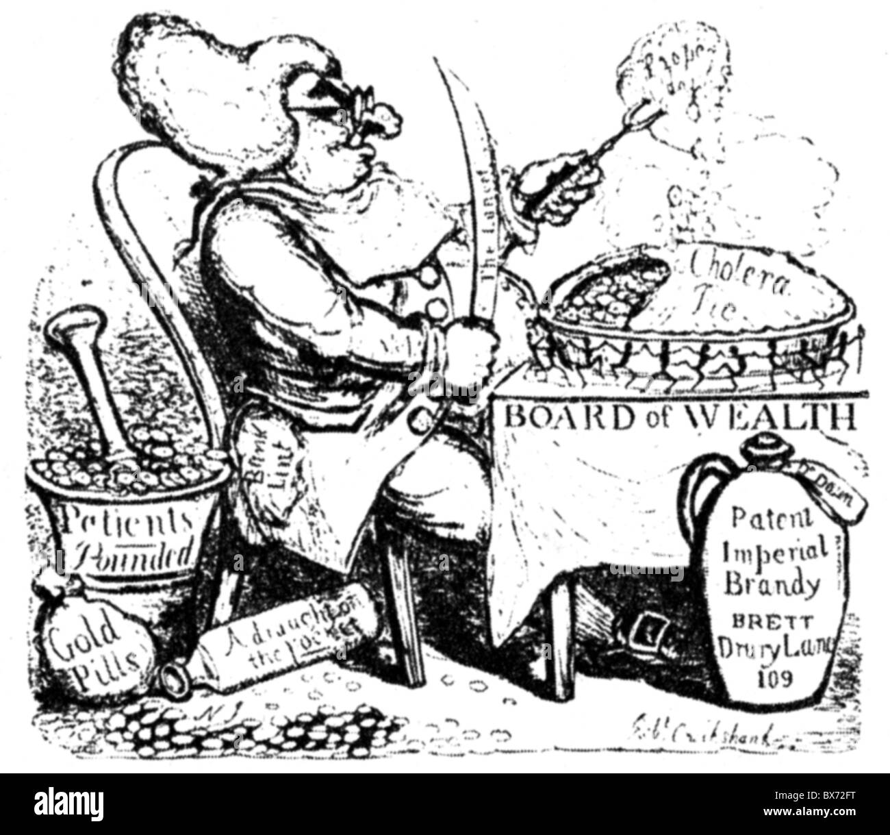 medicine, diseases, cholera, caricature, physician profiting from ...