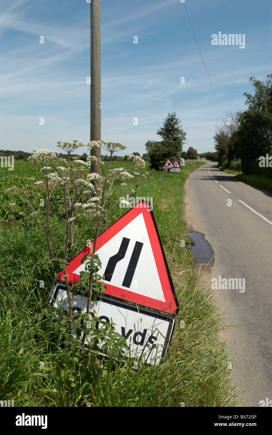 Roadworks sign in the countryside Suffolk UK Stock Photo - Alamy