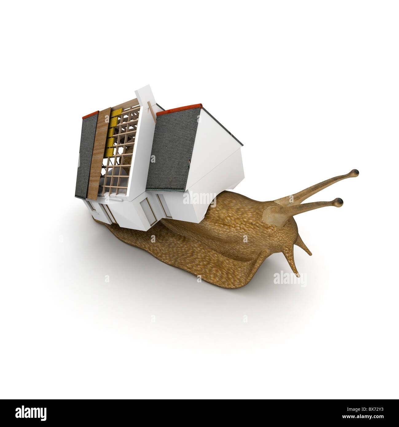3D rendering of a snail with a house on construction instead of its ...