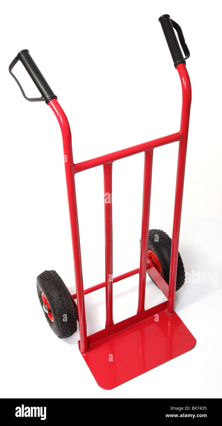 classic red handtruck isolated on white background Stock Photo - Alamy