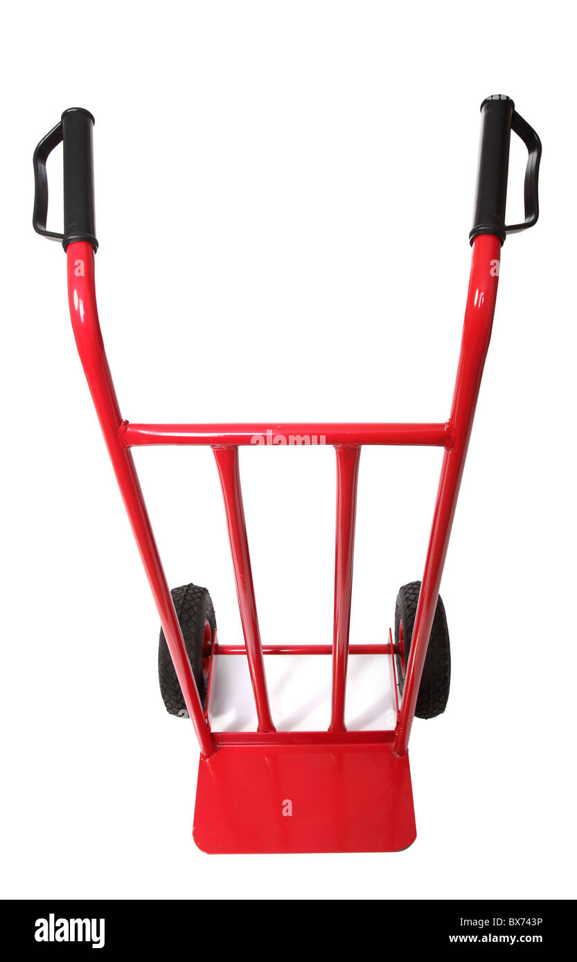 classic red handtruck isolated on white background Stock Photo - Alamy