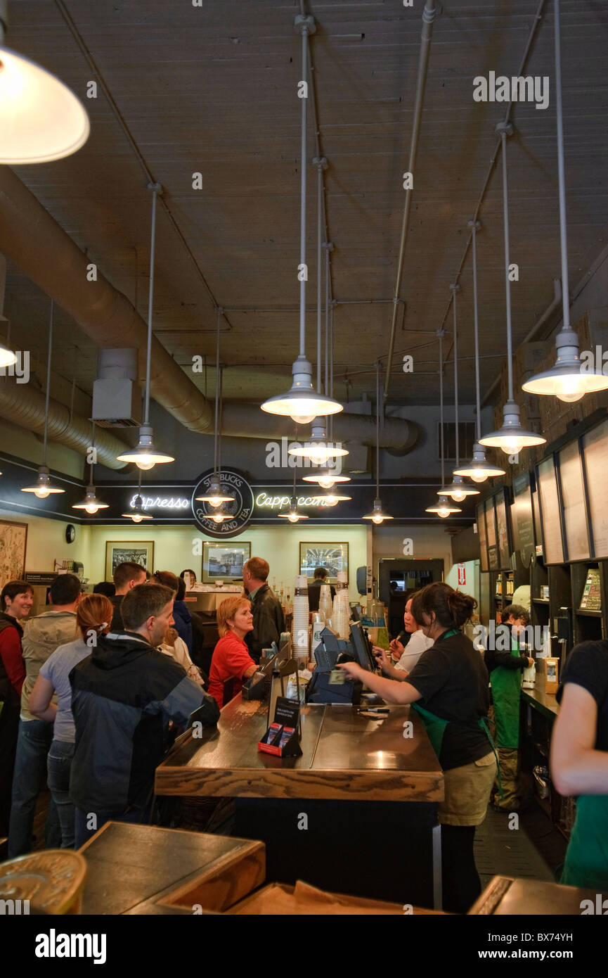 USA, Washington, Seattle, the first Historic Starbucks Coffee (est ...