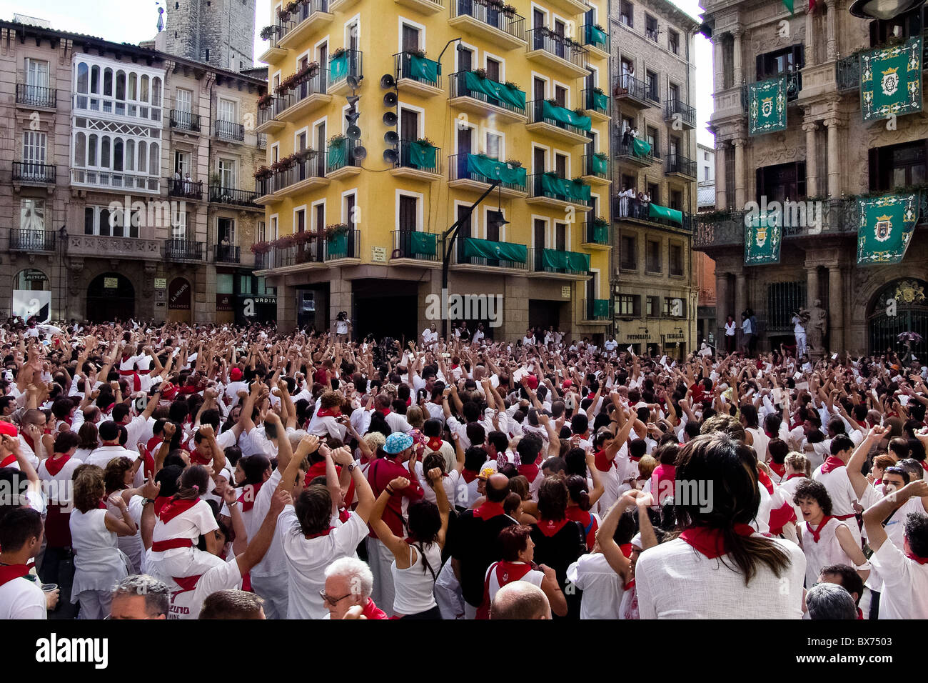 The San Fermín festival on the main square of Pamplona, Spain Stock ...