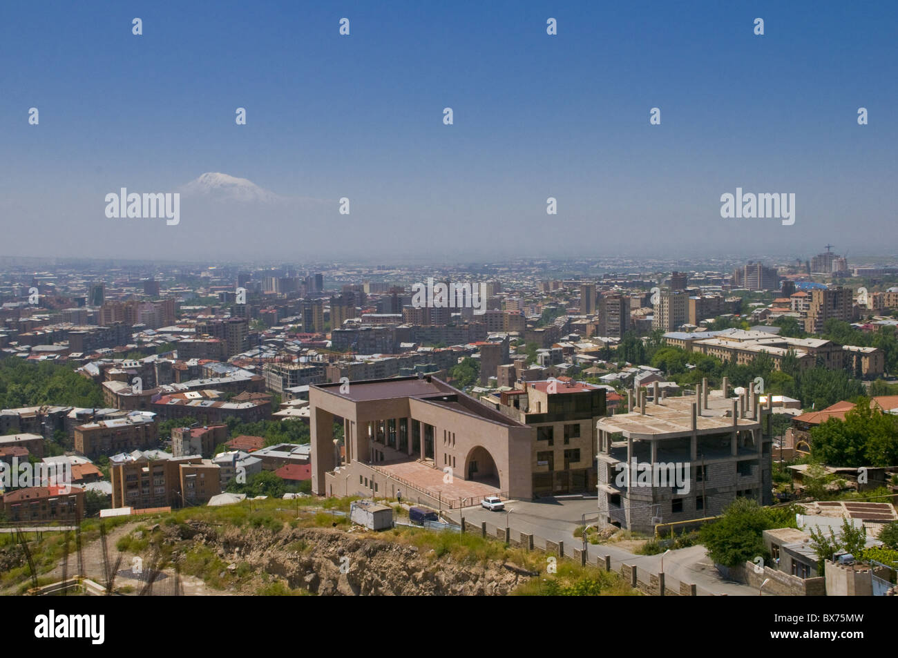 View over city of Yerevan, with Mount Ararat in the distance, Armenia ...